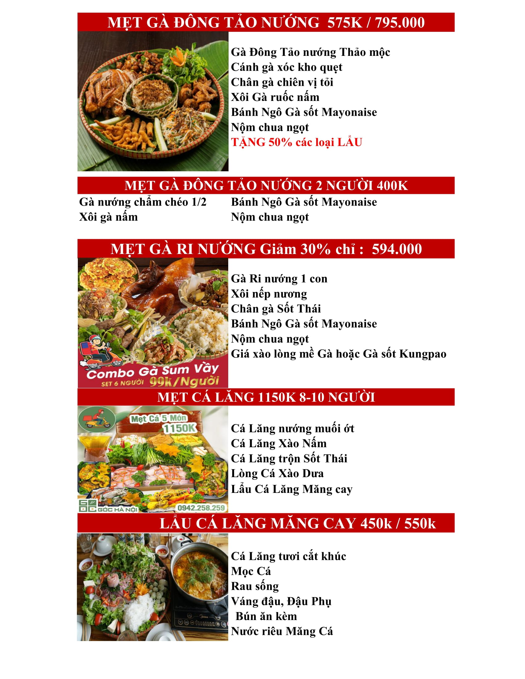 Menu bán Mang về Góc Hà Nội 2021